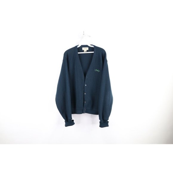 Izod | Sweaters | Vintage 9s Izod Mens Large Distressed Spell Out Knit Cardigan Sweater Navy ...
